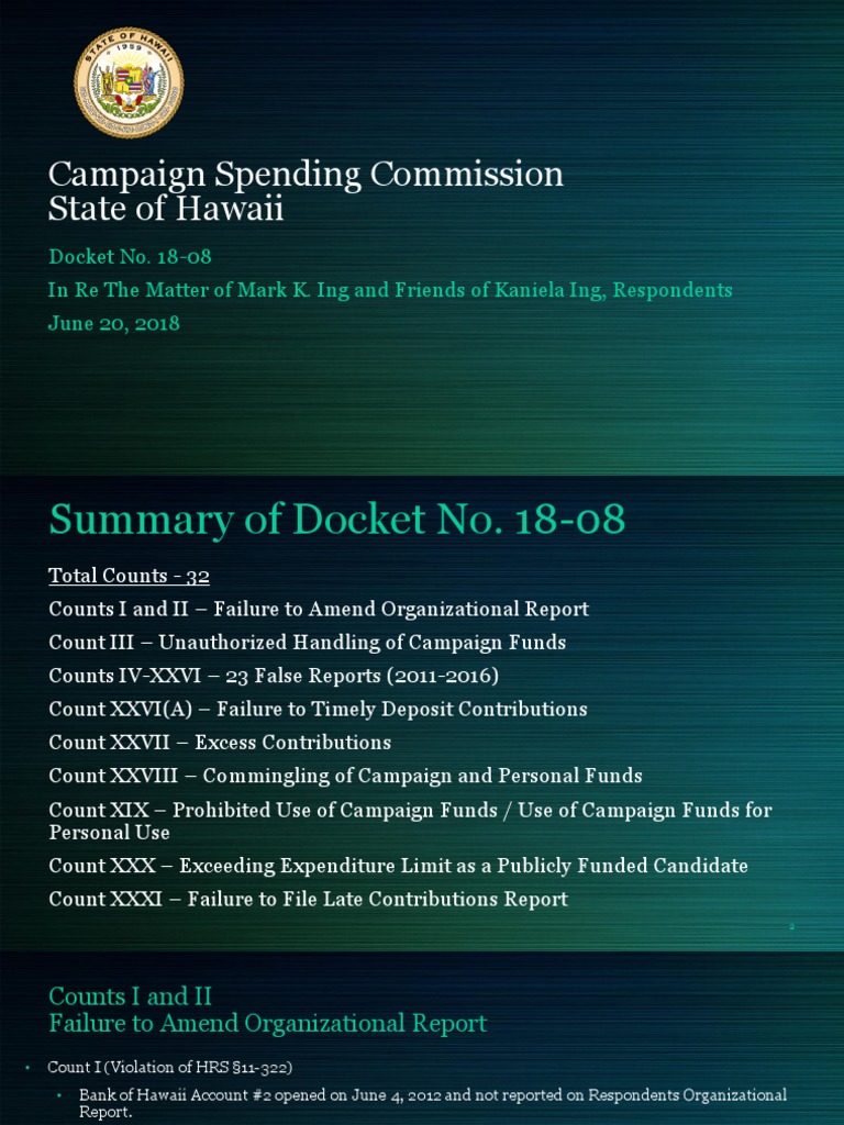 Summary of Charges Against Rep. Kaniela Ing | Download Free PDF | Banks ...