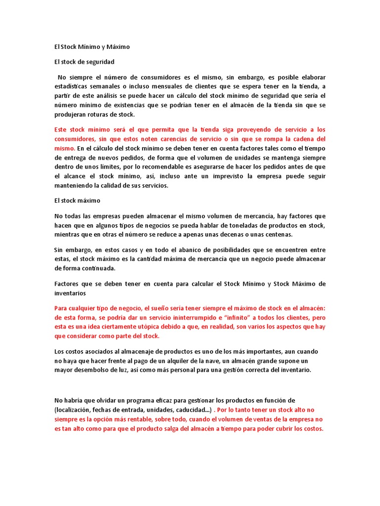 El Stock Mínimo y Máximo | PDF | Inventario | Costo