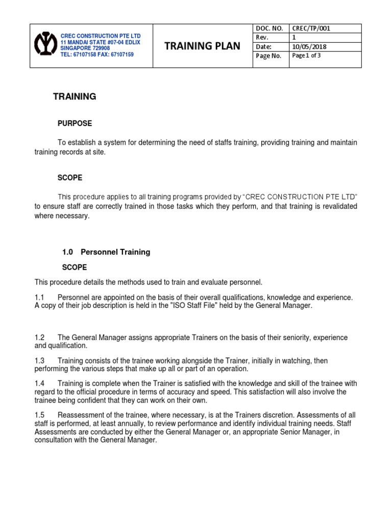 1.6.1 Training Plan | PDF | Employment | Business