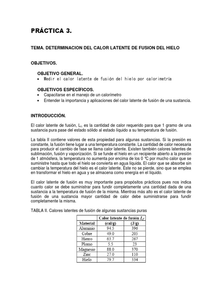 PRÁCTICA 3. Calor de Fusión | PDF | Calor latente | Calor