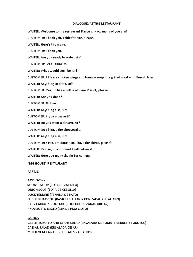 DIALOGUE - at The Restaurant | PDF