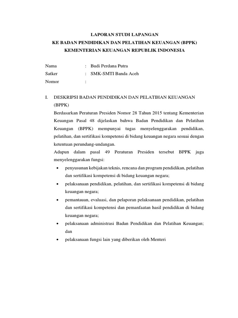 Budi Perdana Putra Laporan Individu BPPK Angkatan 5 | PDF
