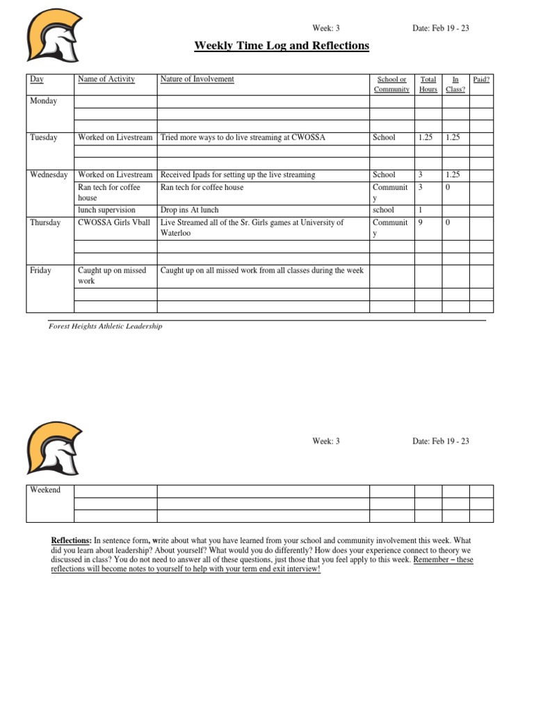 Weekly Leadership Reflections Log | PDF