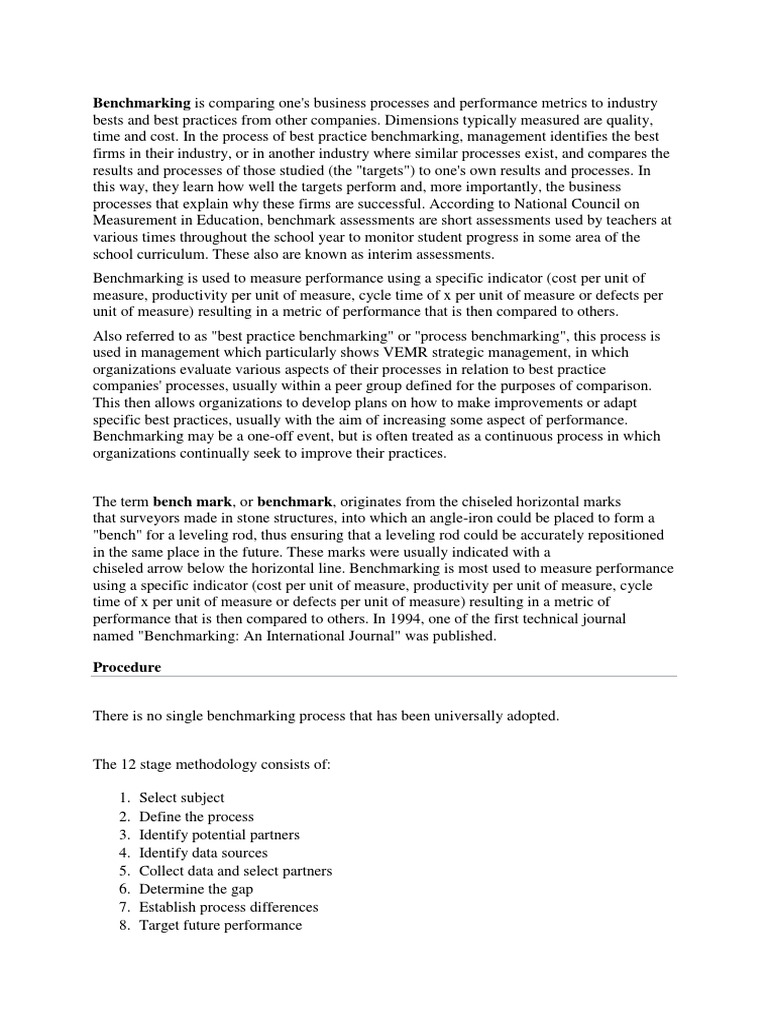 Benchmarking PDF | PDF | Benchmarking | Business
