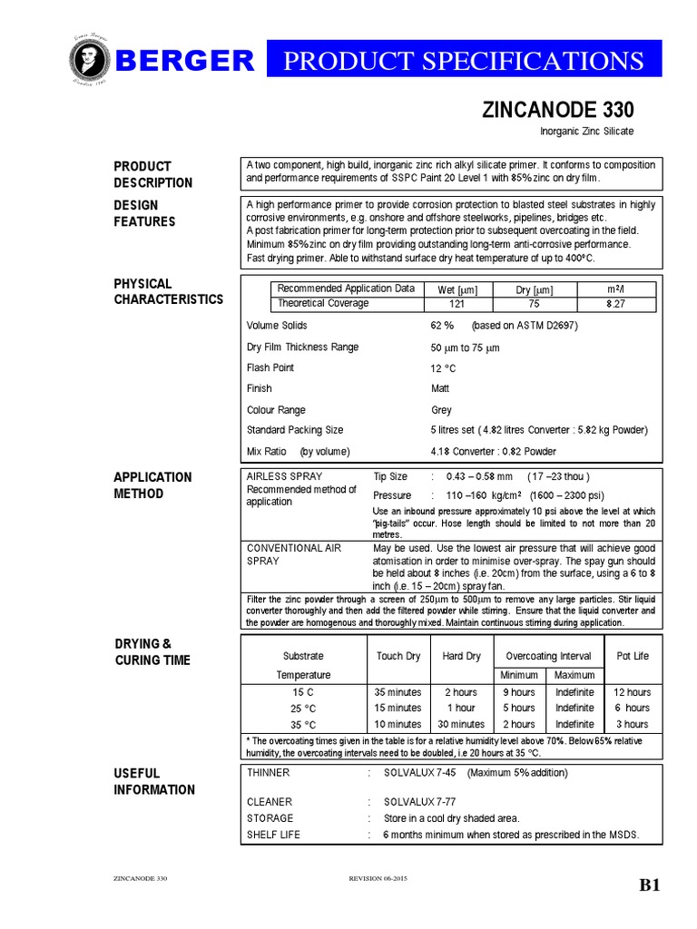 Berger: Product Specifications | PDF | Humidity | Paint