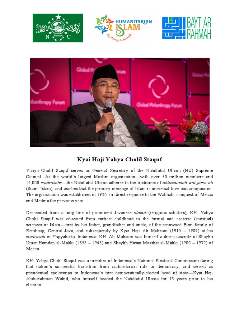 Kyai Haji Yahya Cholil Staquf Biography | PDF | Ulama | Religious Faiths Kyai Haji Yahya Cholil Staquf Biography | PDF | Ulama | Religious Faiths