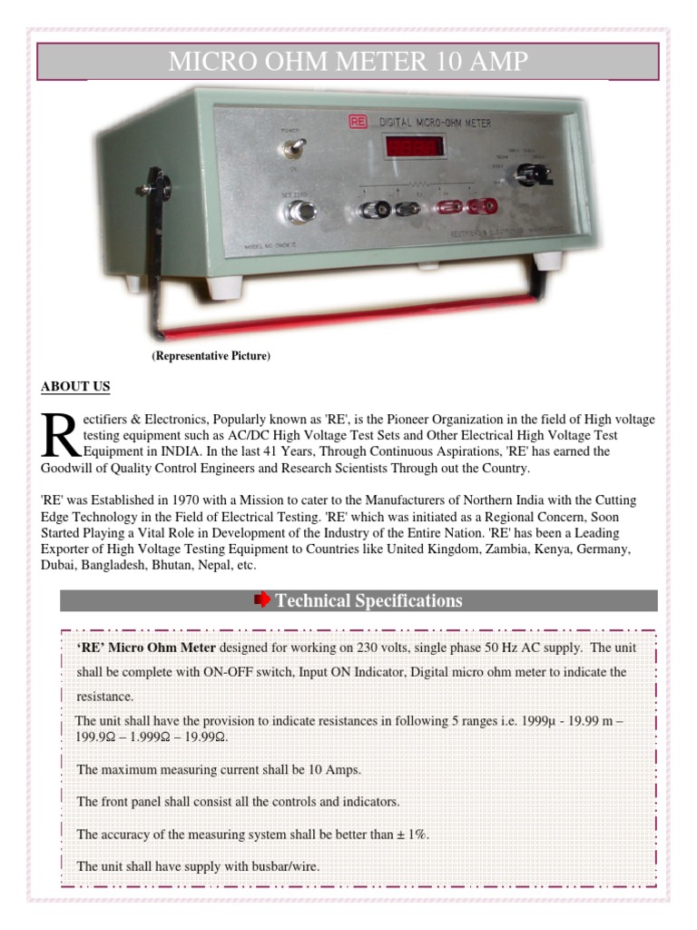 Micro Ohm Meter 10 Amp: Technical Specifications | PDF | Electrical ...
