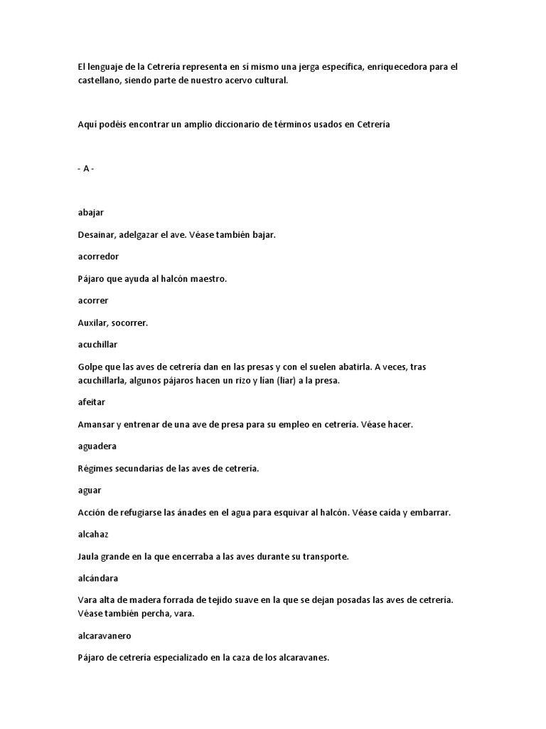 Diccionario de términos de cetrería | PDF | Cetrería | Aves