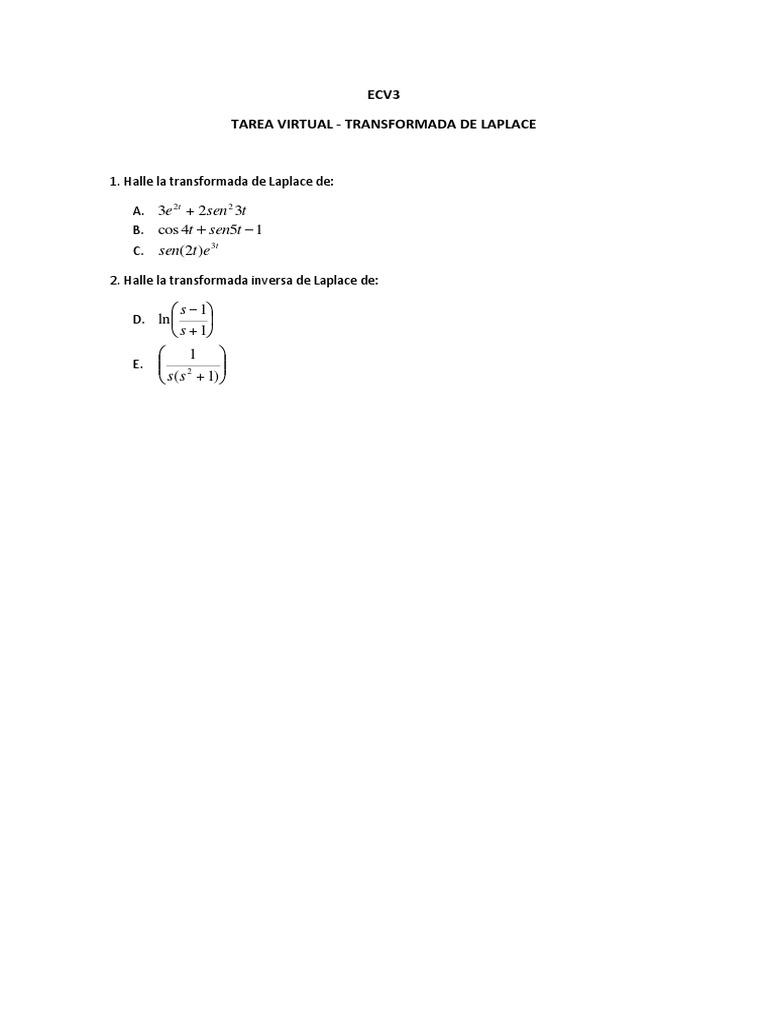 U3 S5 ECV3 Ejercicios TransformadadeLaplace | PDF | Teaching Methods & Materials | Art
