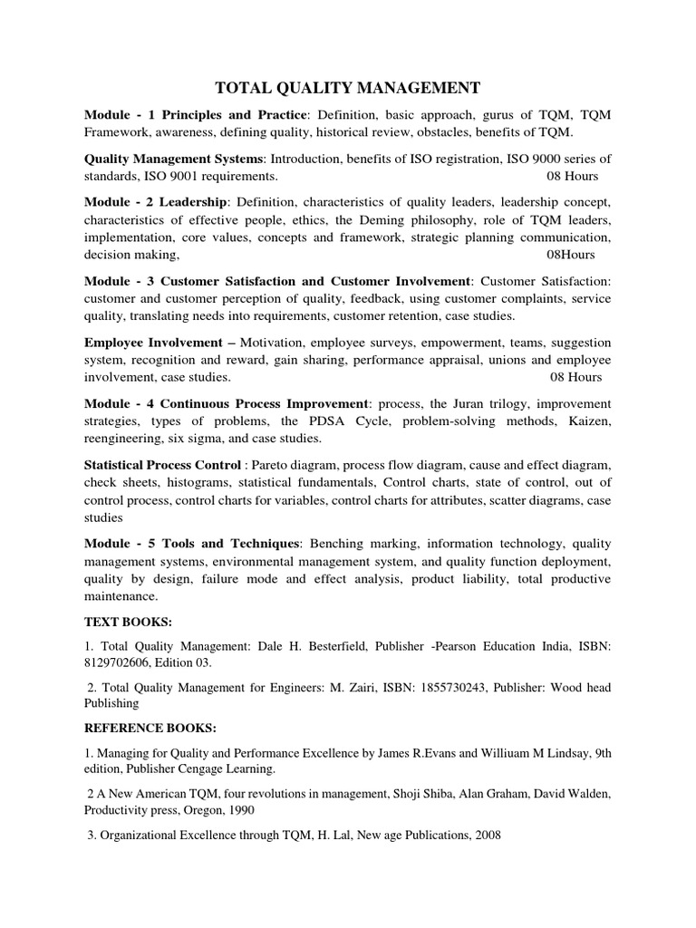 Total Quality Management: Text Books | PDF | Quality Management ...