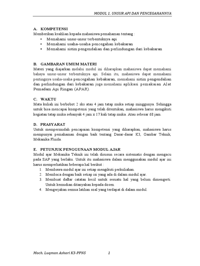 Modul Bab I Unsur API Dan Pencegahannya | PDF