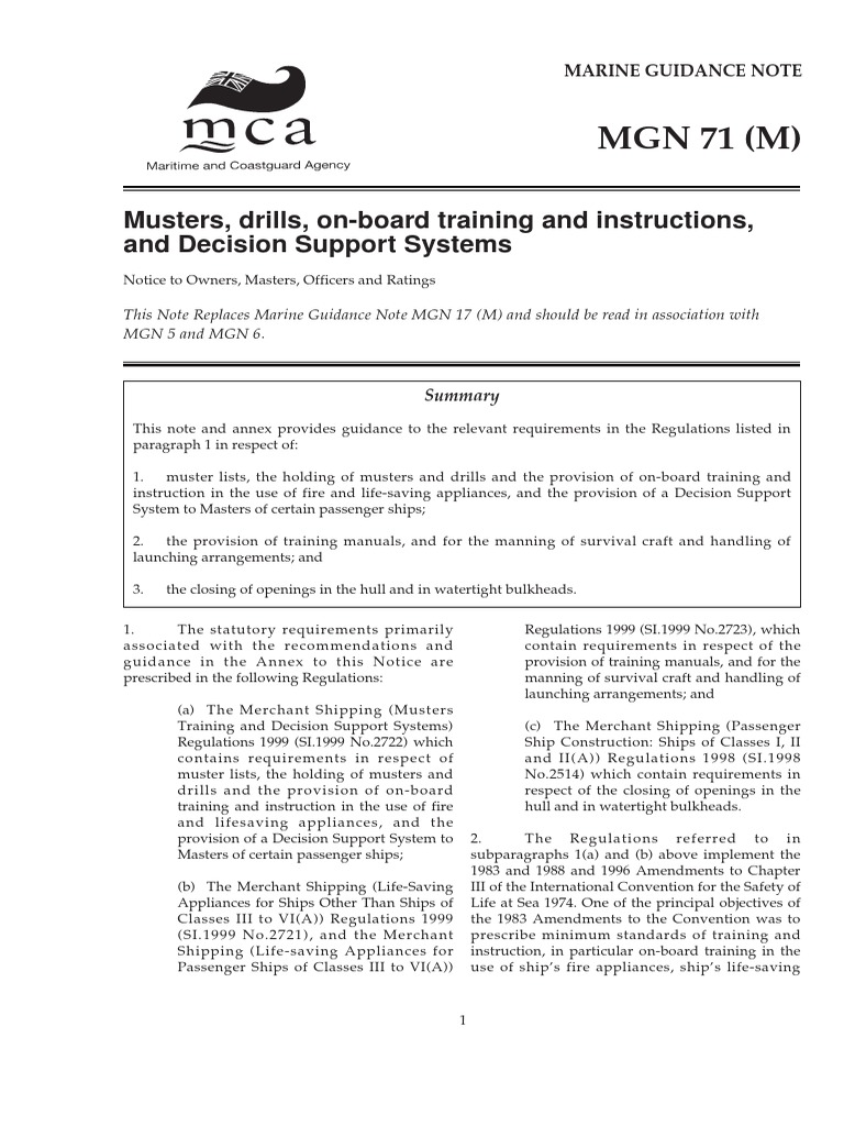 MGN 71 (M) : Musters, Drills, On-Board Training and Instructions, and ...
