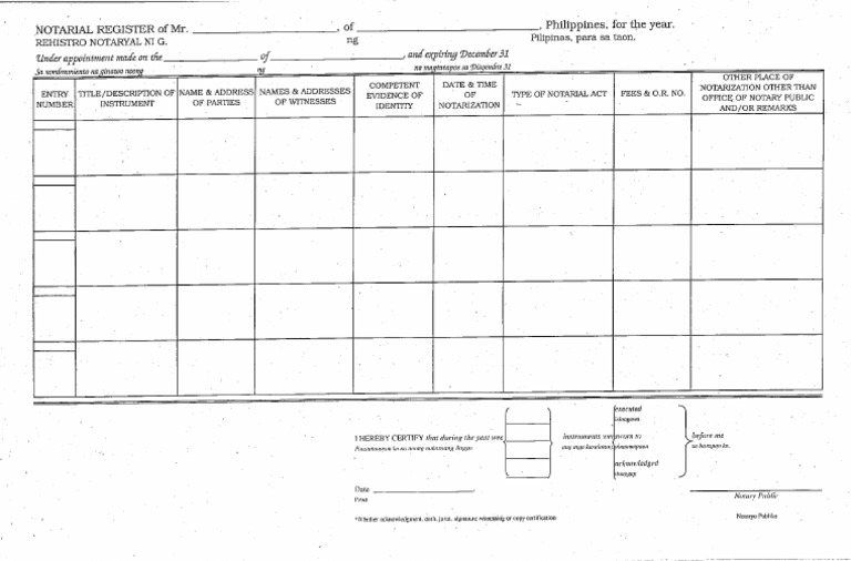 Philippines, For The Year. of Notarial Register of MR.: Pilipinas, para ...