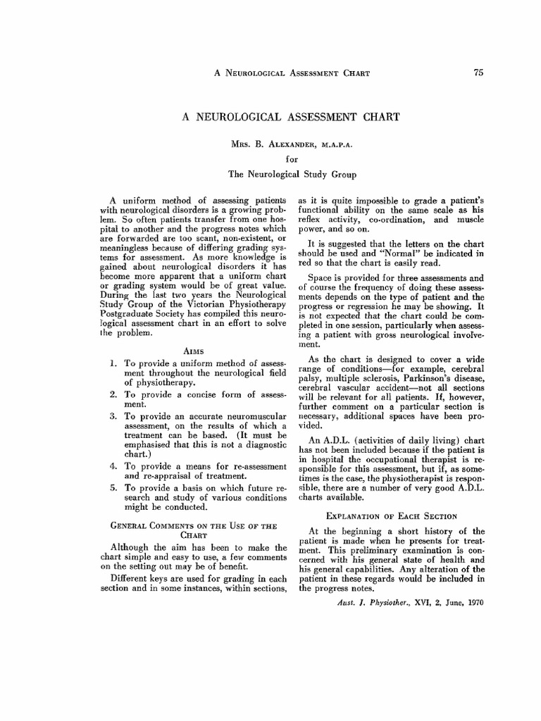 Neurological Assessment Chart Guide | PDF | Physical Therapy | Neurology