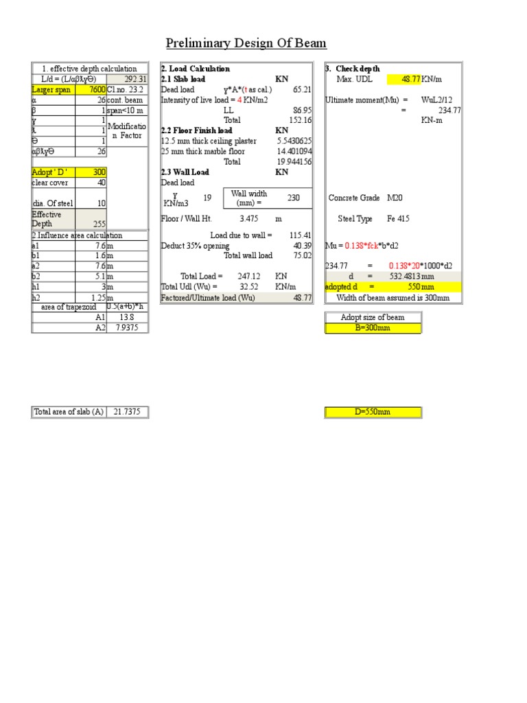 Preliminary Design Beam Load Calculation | PDF | Structural Engineering | Architectural Elements