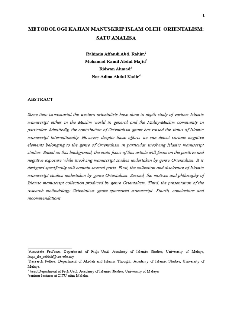Metodologi Kajian Manuskrip Islam Oleh Orientalism: Satu Analisa | PDF