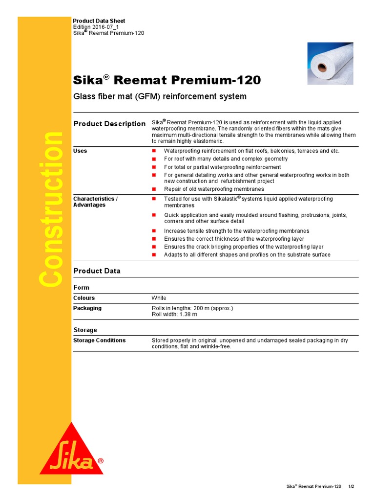 PDS Sika Reemat Premium 120 | PDF | Fiberglass | Materials