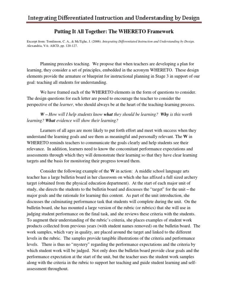 The WHERETO Framework | PDF | Differentiated Instruction | Learning Styles