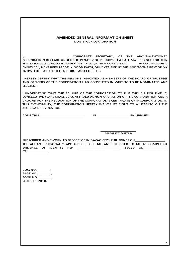 Amended General Information Sheet: Corporate Secretary | PDF | Law