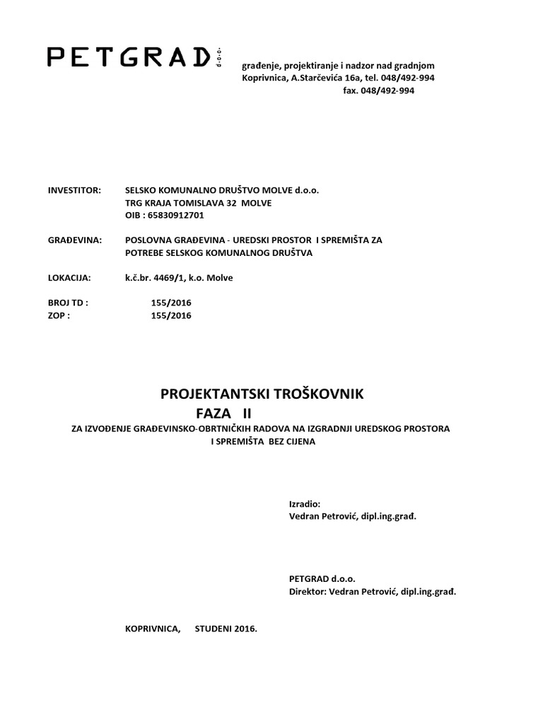 Troskovnik Faza II Prethodno Savjetovanje PDF | PDF