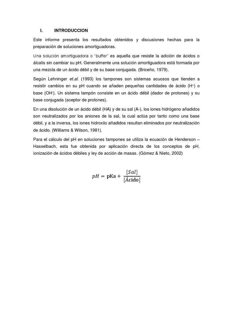 INFORME 2 Preparación de Soluciones Amortiguadoras | PDF | Solución tampón | Ph