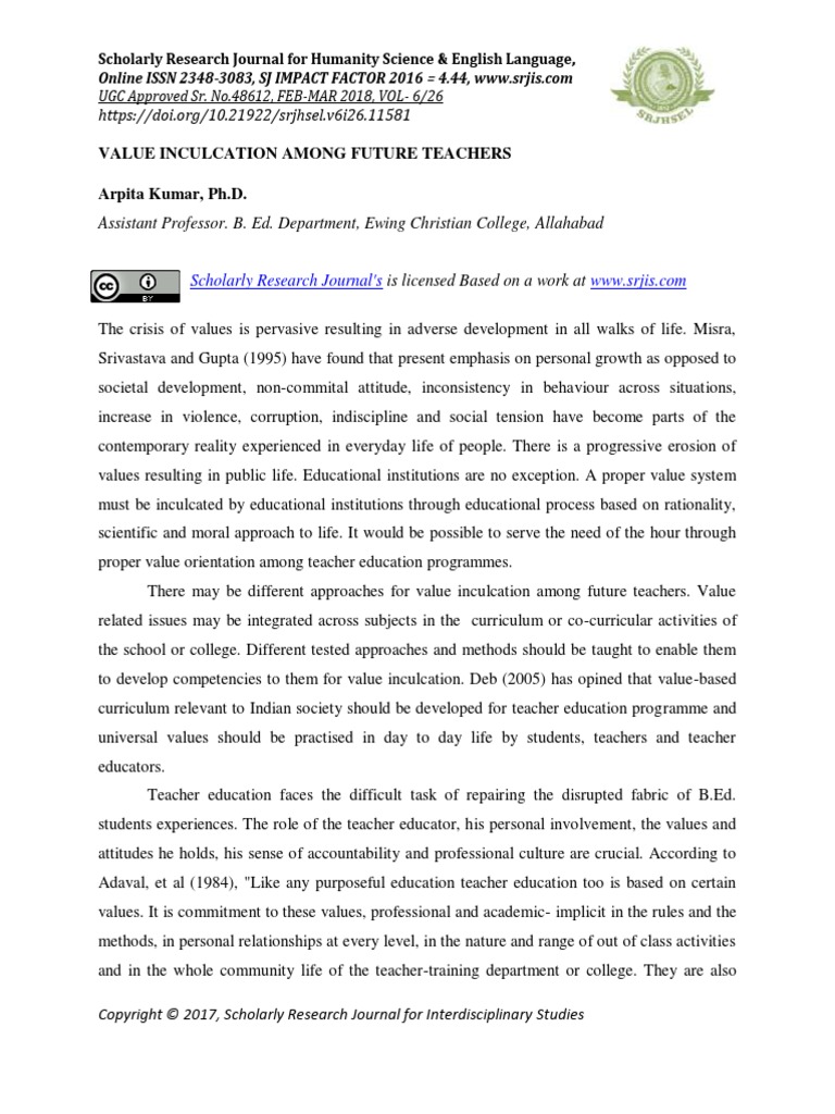 Value Inculcation Among Future Teachers | PDF | Value (Ethics ...