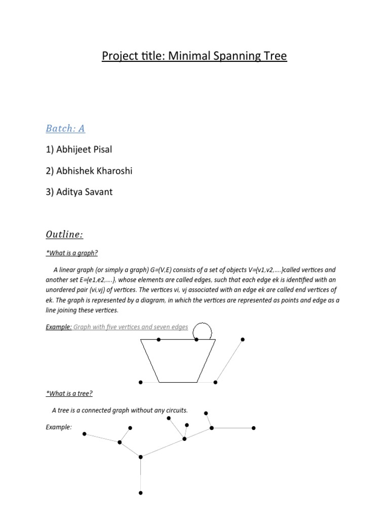 Algorithms for Finding Minimal Spanning Trees: Kruskal's Algorithm and Prim's Algorithm | PDF ...