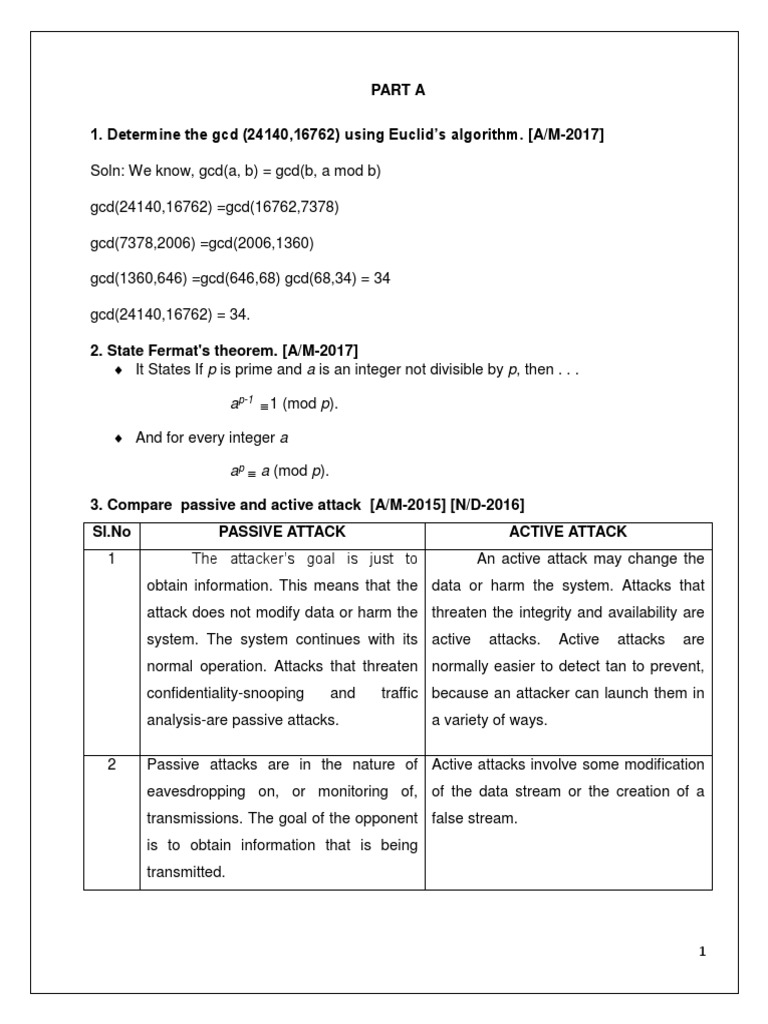 Part A 1. Determine The GCD (24140,16762) Using Euclid's Algorithm. (A ...