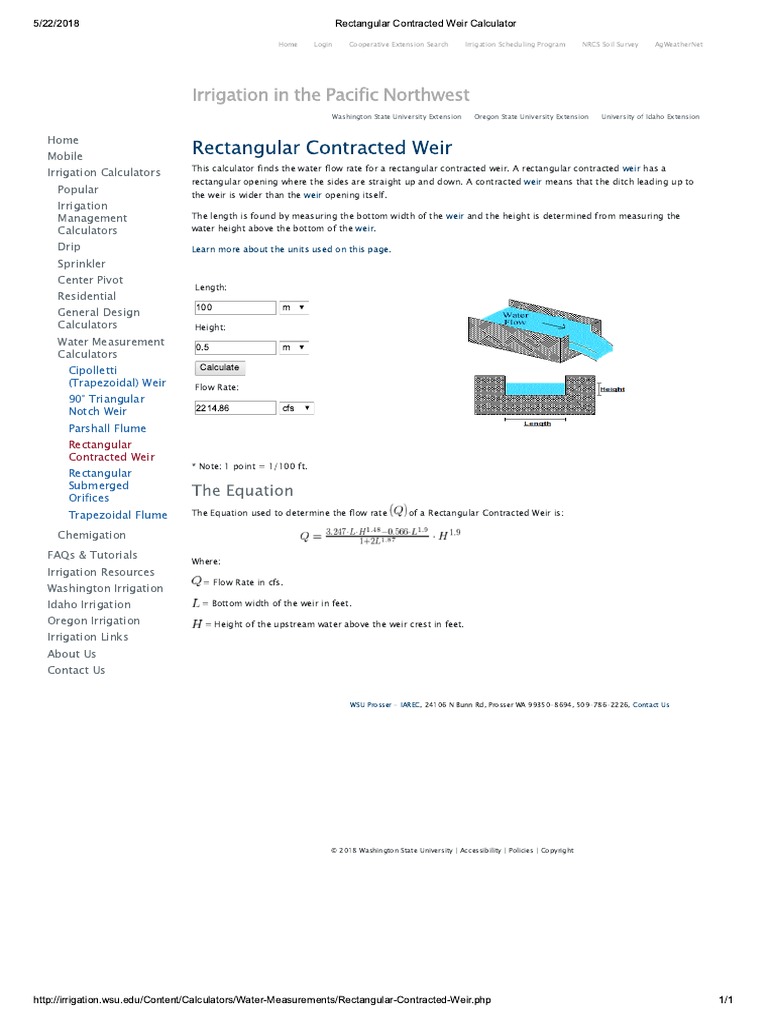 Rectangular Contracted Weir Calculator | PDF