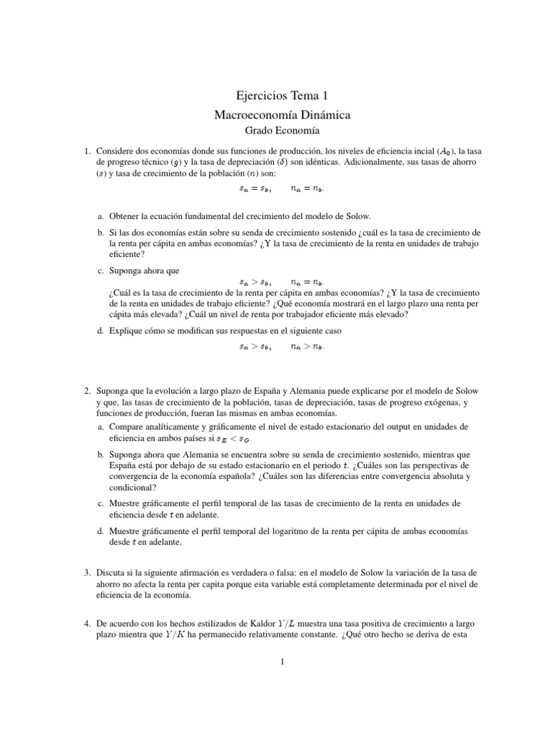 Ejercicos Tema1 | PDF | Crecimiento económico | Macroeconómica
