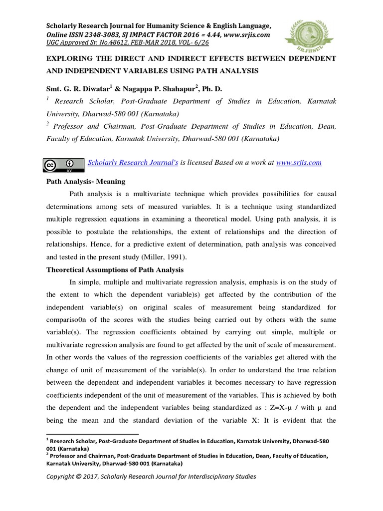 Exploring The Direct and Indirect Effects Between Dependent and Independent Variables Using Path ...