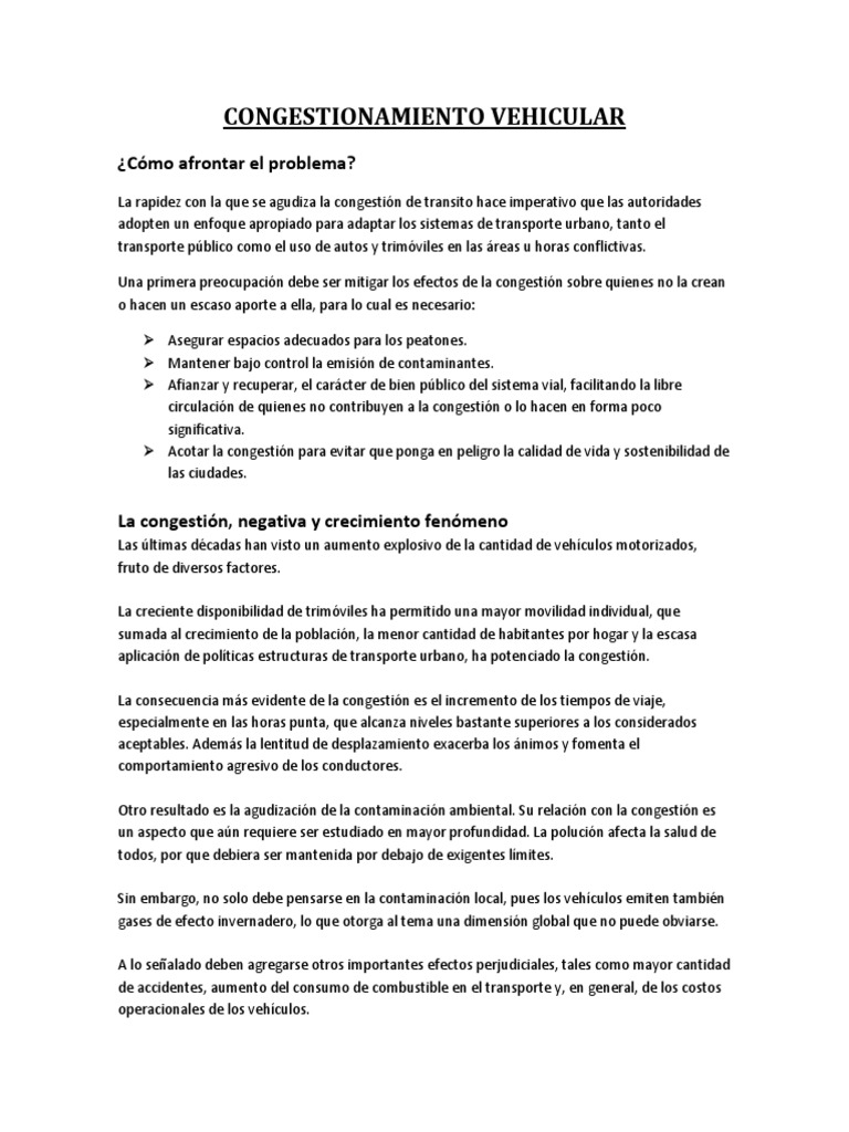 Estrategias para Combatir la Congestión Vehicular | PDF | La congestión ...