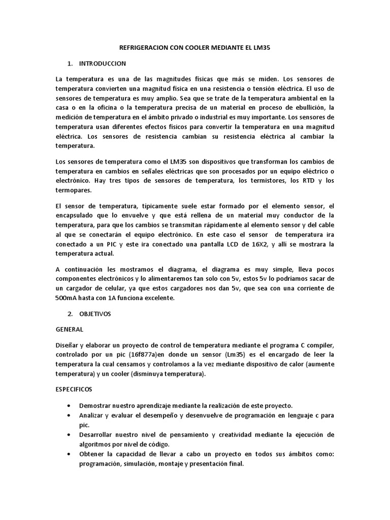 Sensor De Temperatura Con El Lm35 Y El Pic16f877a Pdf Sensor Electrónica