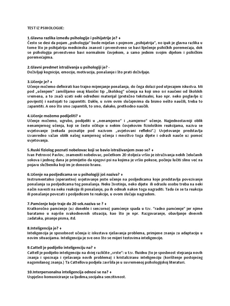 Test Iz Psihologije | PDF