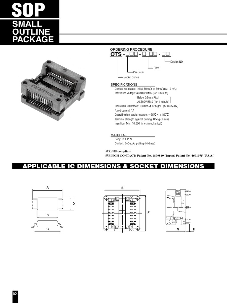Small Outline Package: Applicable Ic Dimensions & Socket Dimensions ...