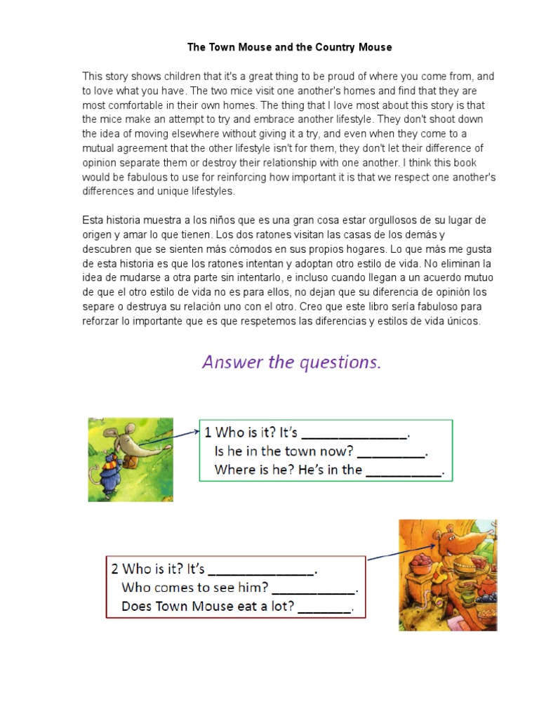 The Town Mouse and The Country Mouse Test | PDF