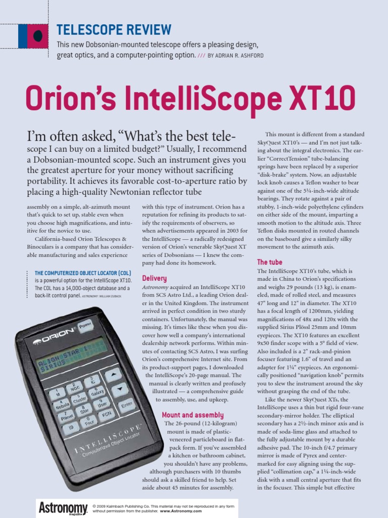 0105 Orion Intelliscope Xt10 | PDF | Telescopic Sight | Astronomy