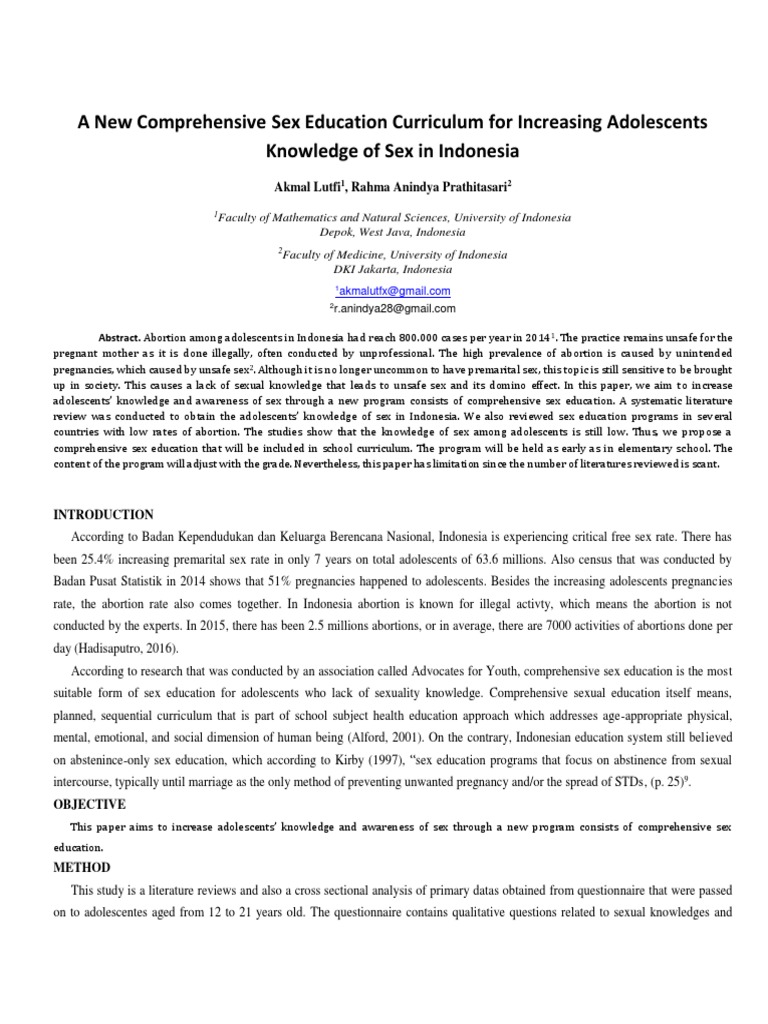 A New Comprehensive Sex Education Curriculum For Increasing Adolescents ...