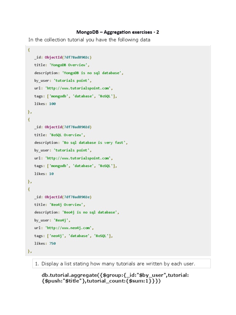 MongoDB Aggregate Exercise2 | PDF | Mongo Db | No Sql