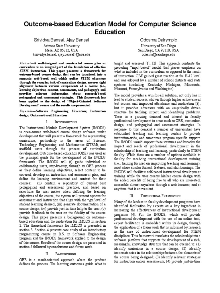 Outcome-Based Education in CS Curriculum | PDF | Design | Learning