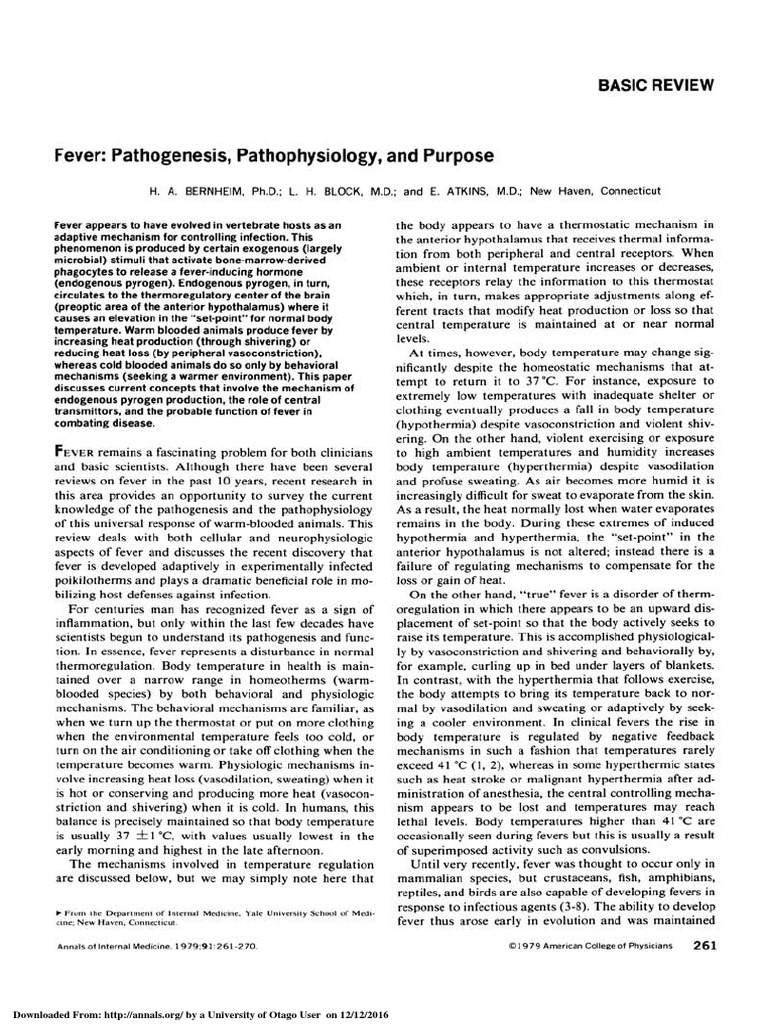 Fever - Pathogenesis, Pathophysiology, and Purpose | PDF | Fever ...