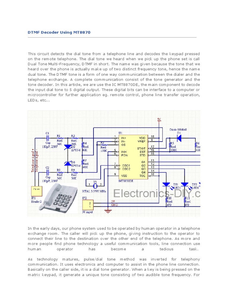DTMF Decoder Using MT8870 | PDF | Telephone Exchange | Telephone