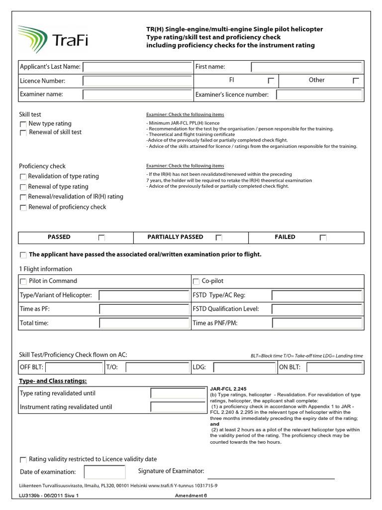TR(H) Single-engine/multi-engine Single pilot helicopter Type rating ...
