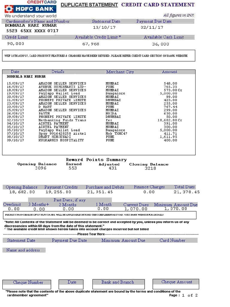 PDF Credit Card Statement | PDF