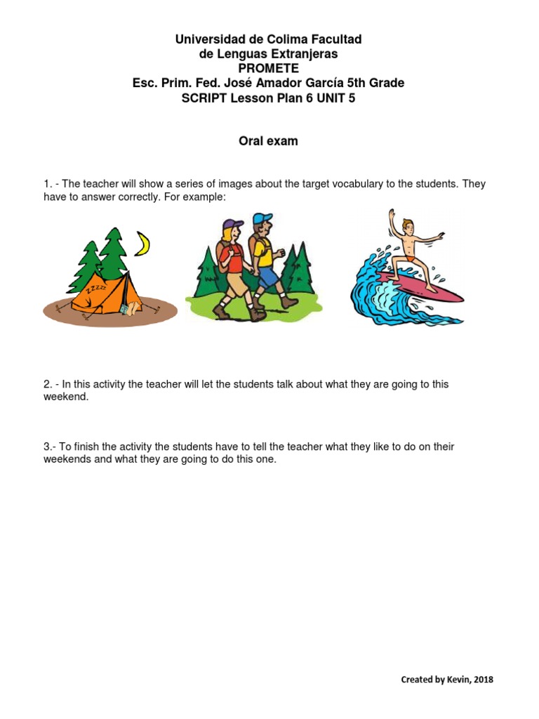 5th Grade Oral Exam Plan | PDF