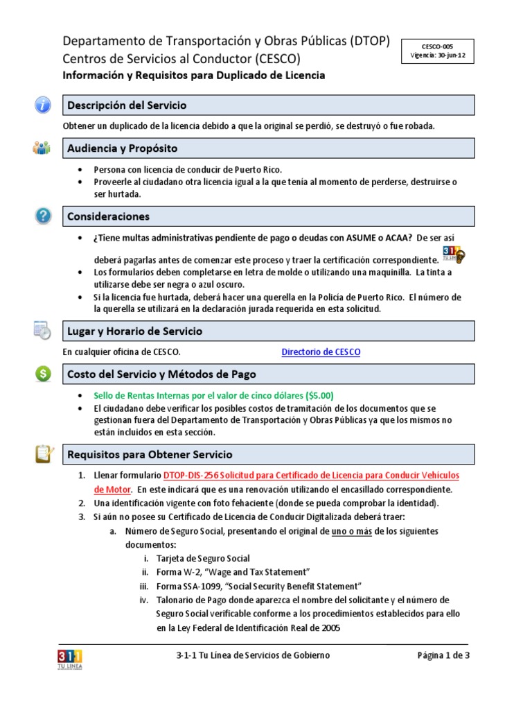 CESCO-005-Informacion y Requisitos para Duplicado de Licencia | PDF ...
