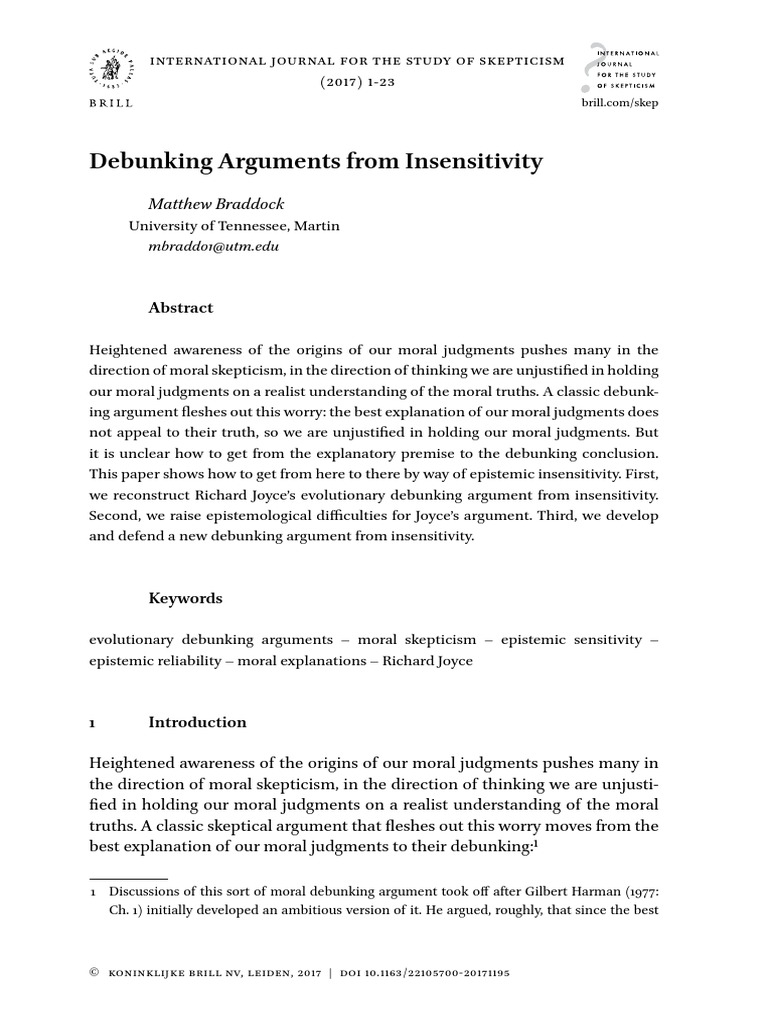 Debunking Arguments From Insensitivity: Matthew Braddock | PDF ...