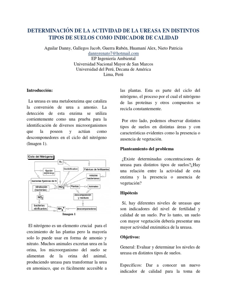 Determinación de La Actividad de La Ureasa en Distintos Tipos de Suelos ...
