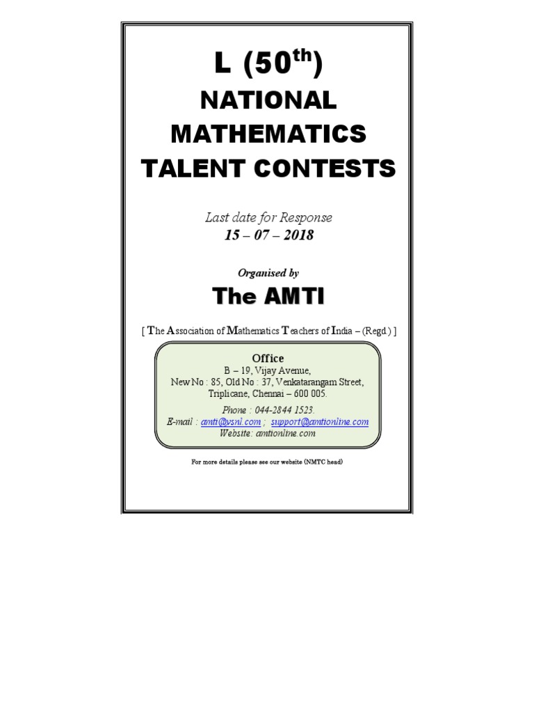 National Mathematics Talent Contests: T H e A M T I | PDF | Equations ...