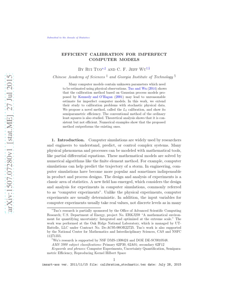 Tuo and Wu 2014 Kennedy and O'Hagan 2001: Submitted To The Annals of ...